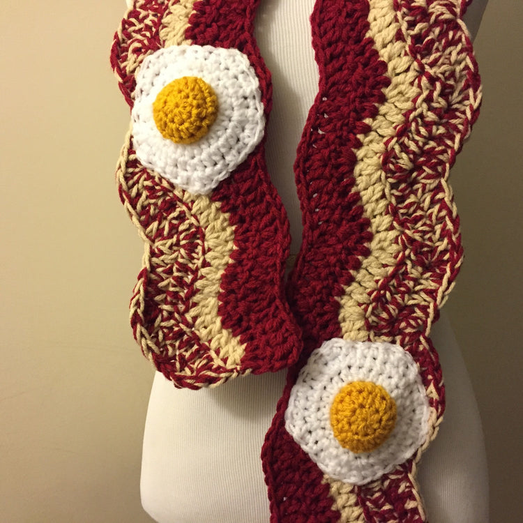 Bacon and eggs crochet scarf, food scarf, handmade, unique gift idea ...